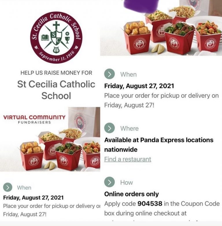 Panda Express Fundraiser August 27 | St. Cecilia Catholic School